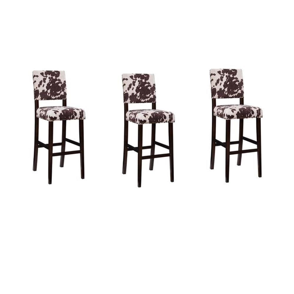 Riverbay Furniture Set of 3 30" Wood Cow Print Bar Stools in Brown ...