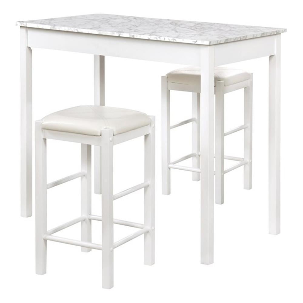 Riverbay Furniture Three Piece Wood Faux Marble Tavern Set in White ...