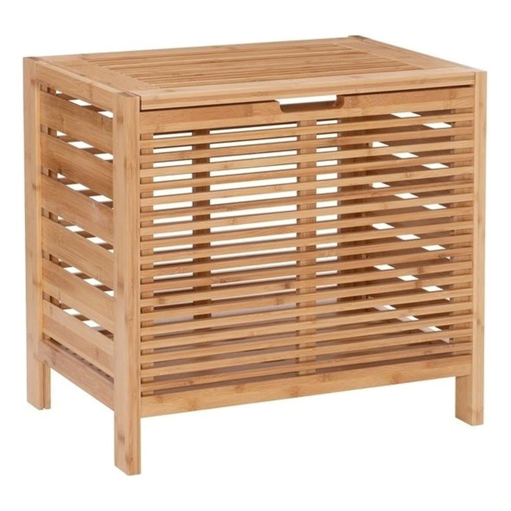 Riverbay Furniture Transitional Bamboo Slatted Hamper with Wide Top in ...
