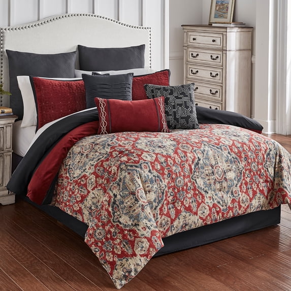 Riverbrook Home 9 Piece Comforter Set, Queen, Red/Gray, Sadler ...