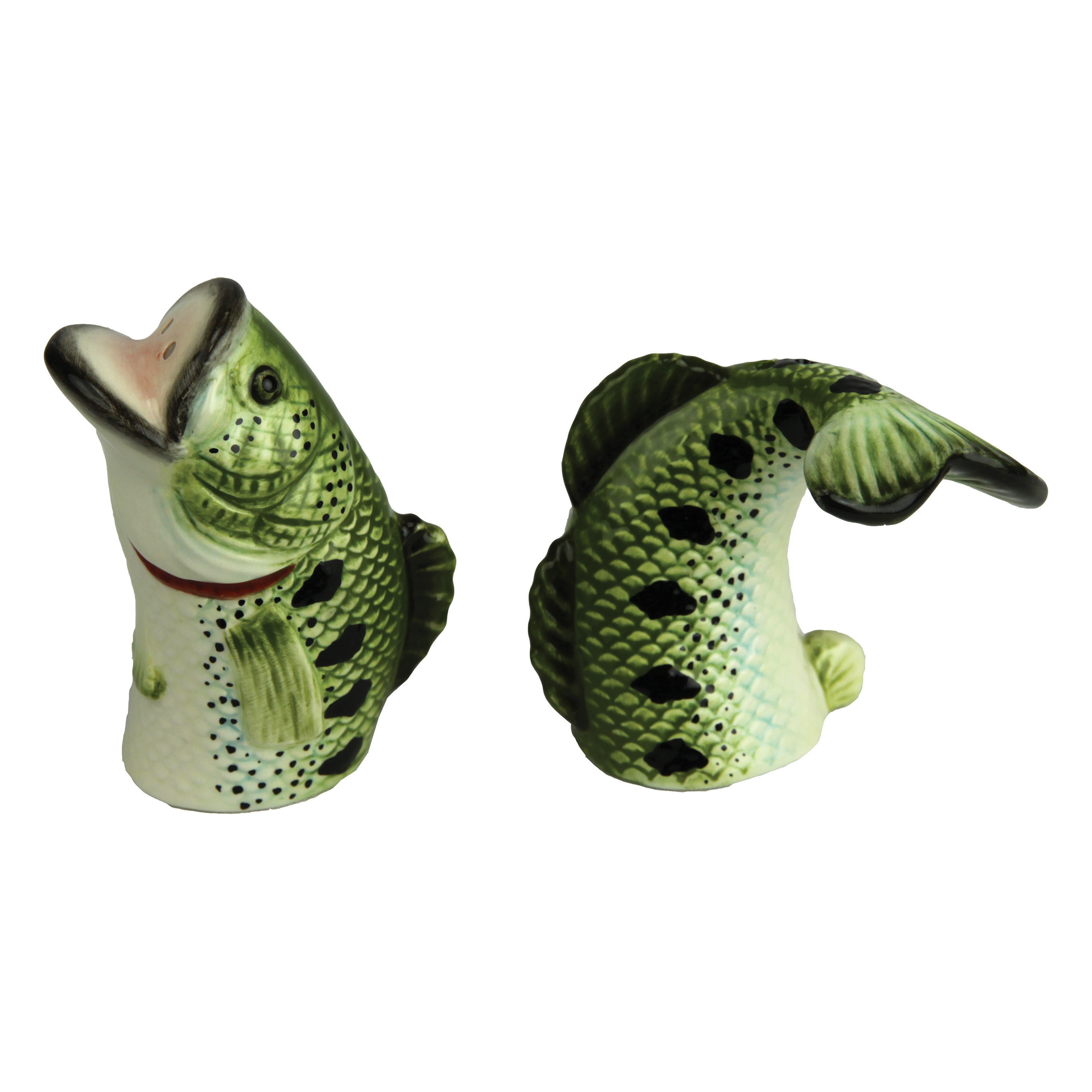 Rivers Edge Products Salt and Pepper Shakers, Bass, Green Ceramic ...