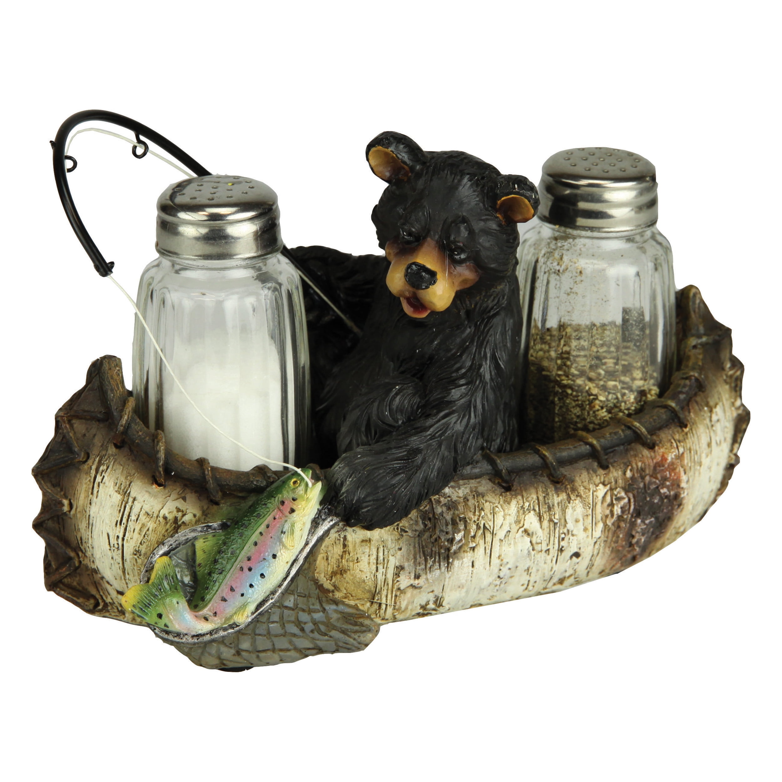 Rivers Edge Salt and Pepper Shakers, Fishing Bear Matching Set, Resin ...