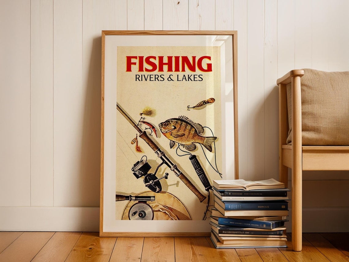 Rivers + Lakes Print Retro Fishing Art Gift For Fisherman Art Poster ...