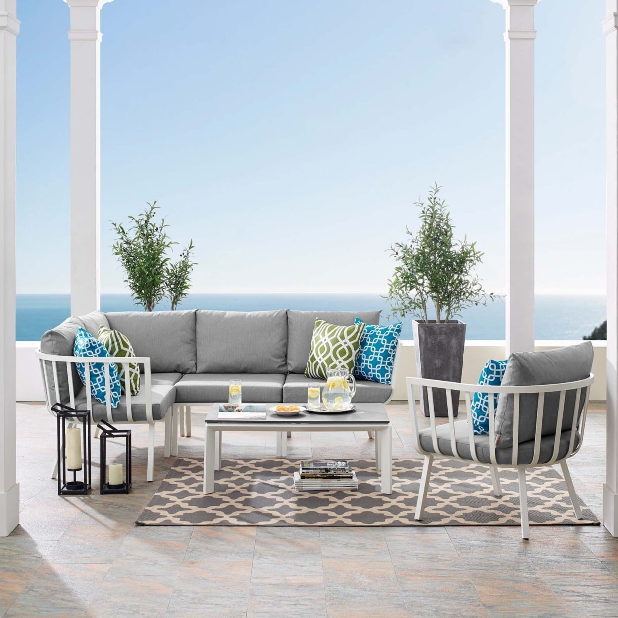 Riverside 6 Piece Outdoor Patio Aluminum Set White Gray - Walmart.com