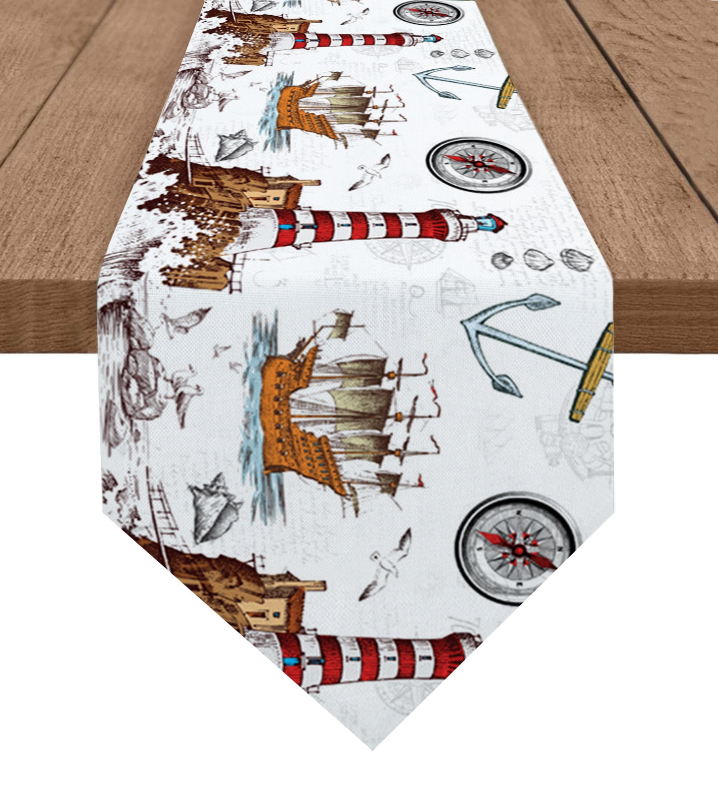 Riverside Boat Tree Flying Illustration Art Table Runner Home Table r Cotton Linen Table Flag ...