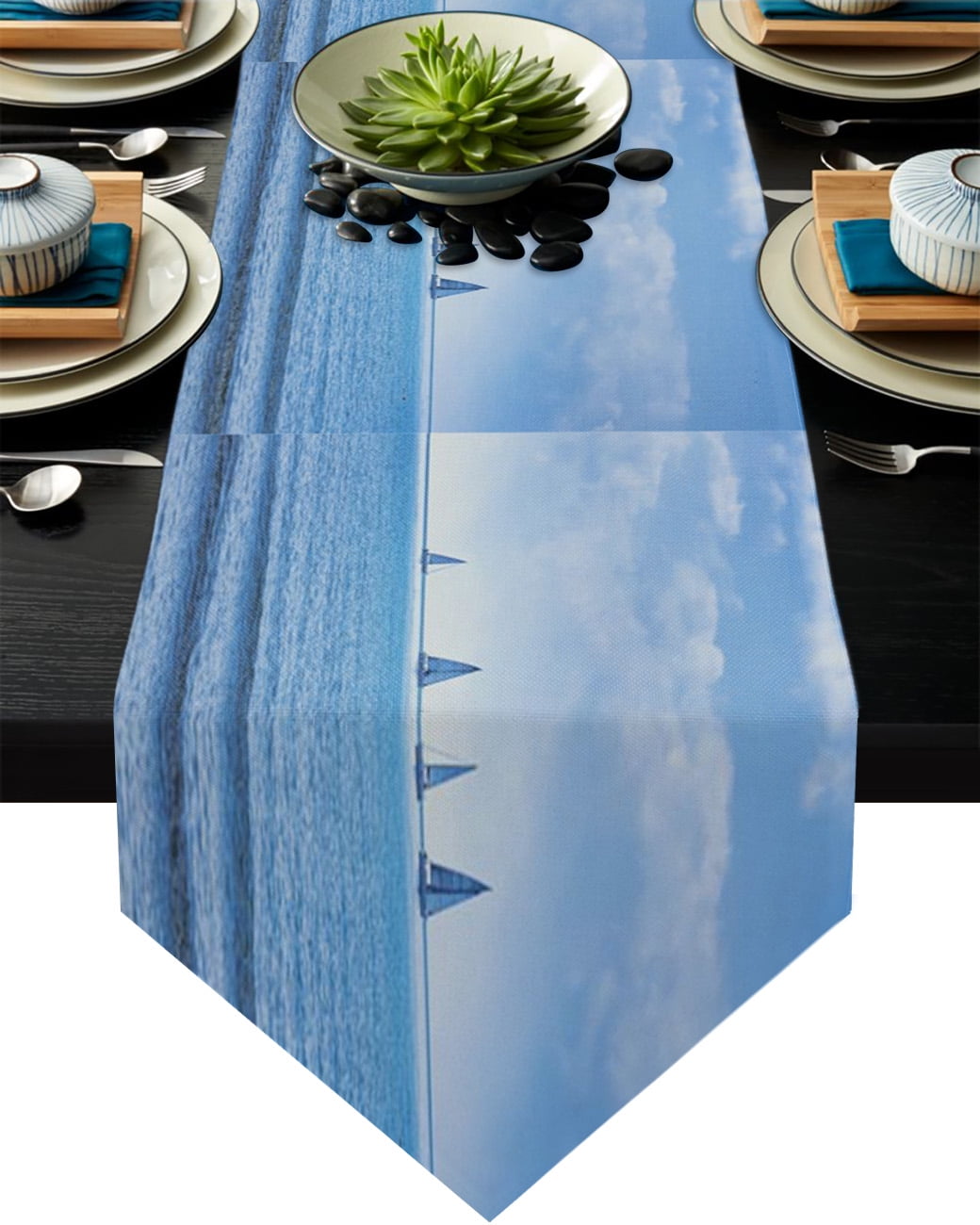 Riverside Boat Tree Flying Illustration Art Table Runner Home Table r Cotton Linen Table Flag ...