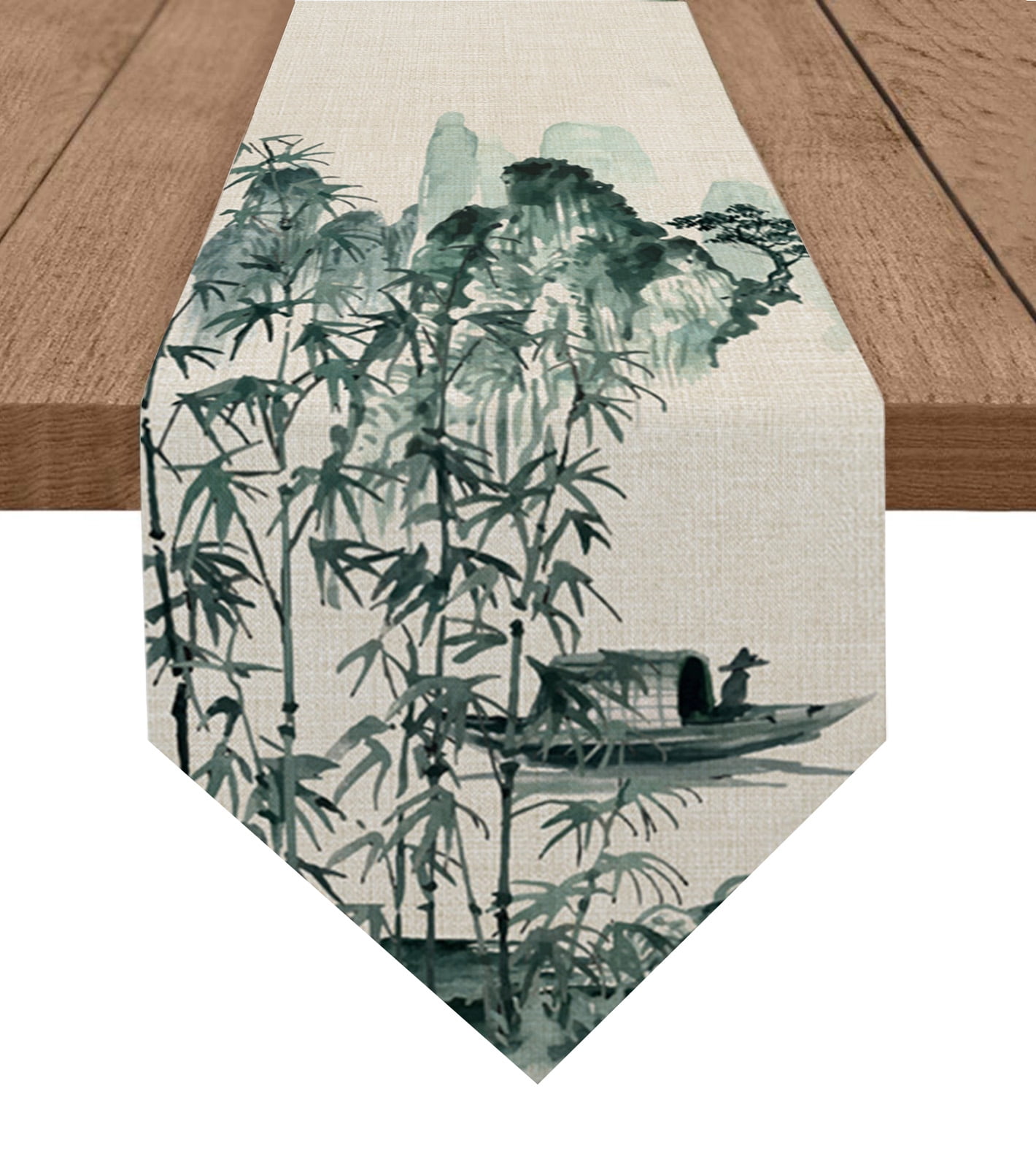 Riverside Boat Tree Flying Illustration Art Table Runner Home Table r Cotton Linen Table Flag ...