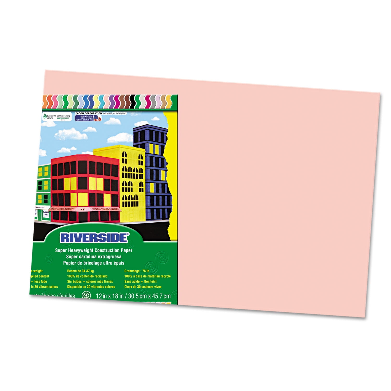 Riverside Construction Paper, 76 lbs., 12 x 18, Salmon, 50 Sheets/Pack ...