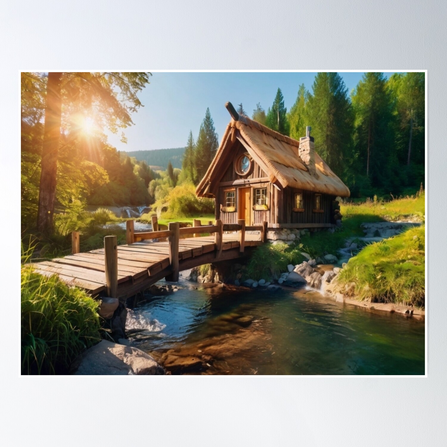 Riverside Fairy Cottage Poster Wall Art, Modern Wall Decor, 16x24 ...
