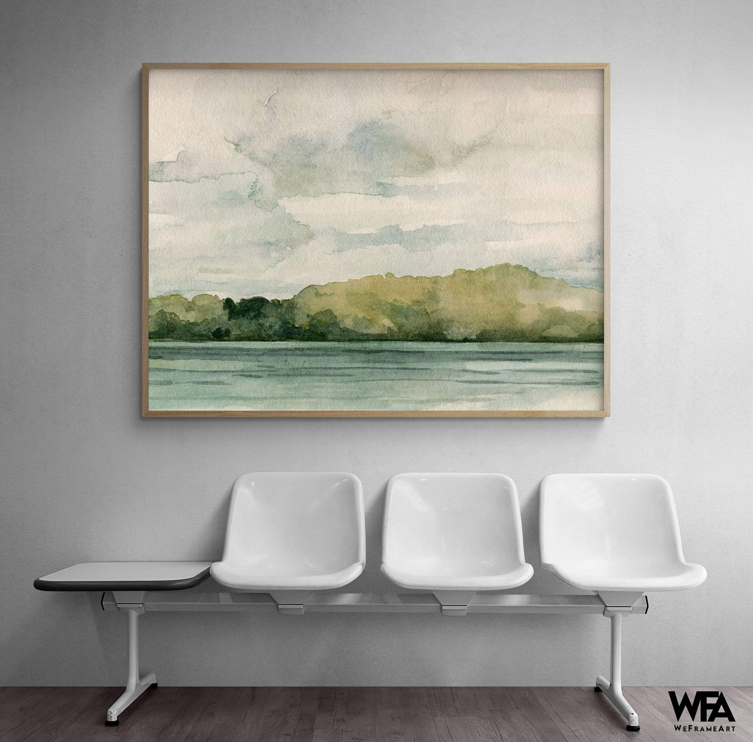Riverside I by Emma Caroline, Framed Green Horizon Painting Print, Running River Art Print ...