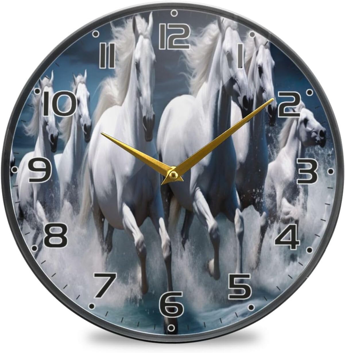 Riverside Running Horse Wall Clock Round Silent Non Ticking Battery ...