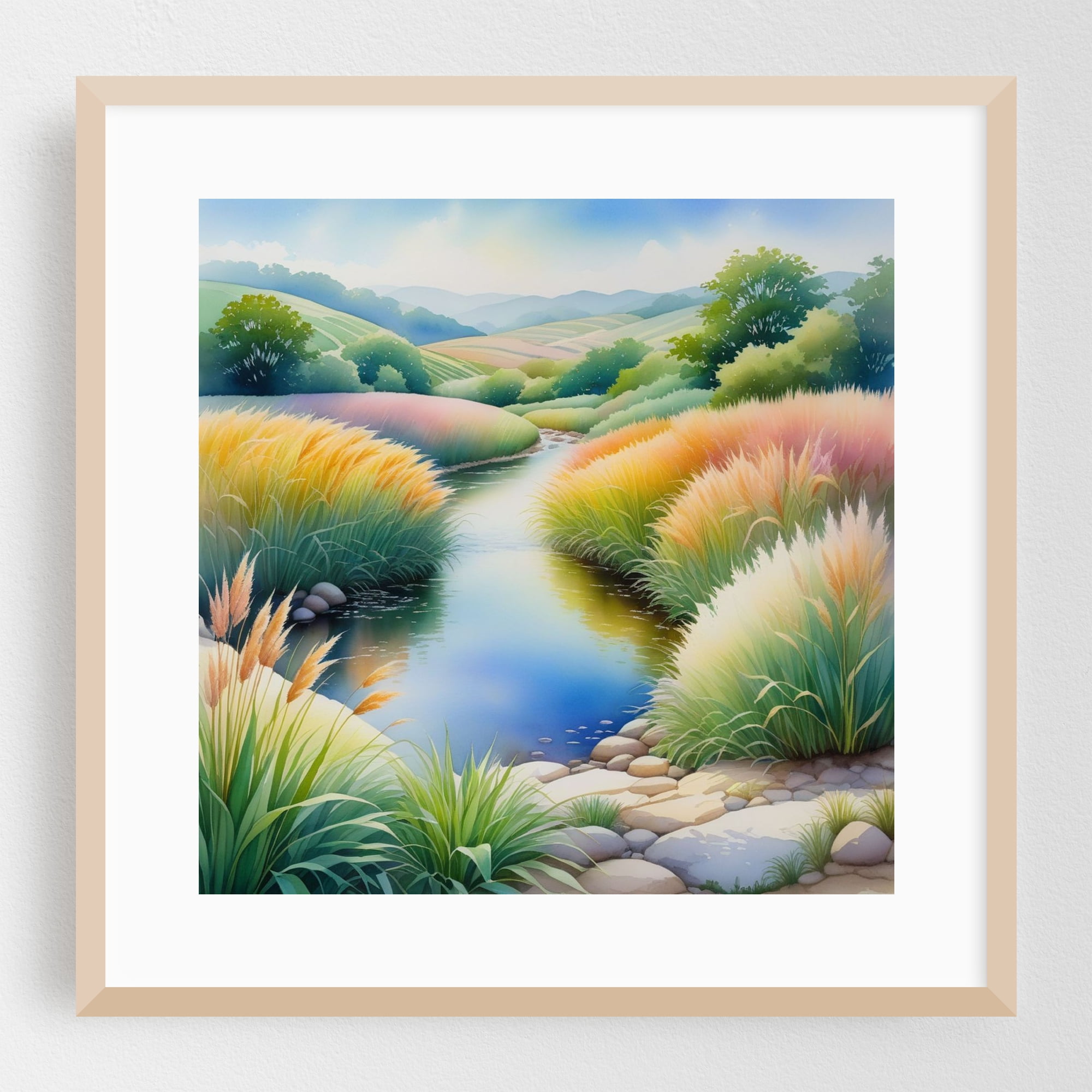 Riverside Serenity - Painting Watercolor Landscape Nature Pastoral ...