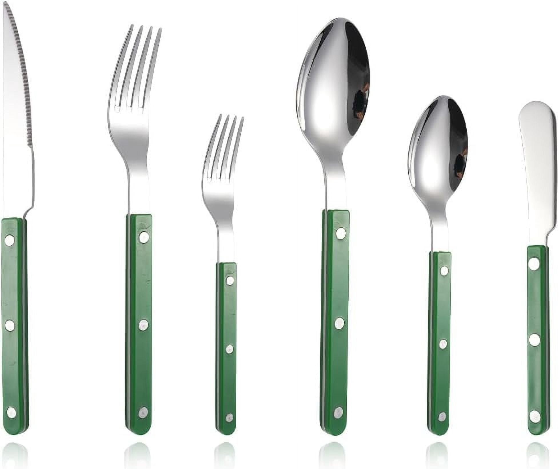 Rivet ABS Faux Wood Handle Silverware Set - 6-Piece Stainless Steel ...