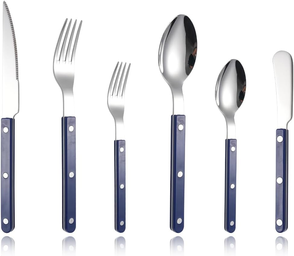 Rivet ABS Faux Wood Handle Silverware Set - 6-Piece Stainless Steel ...