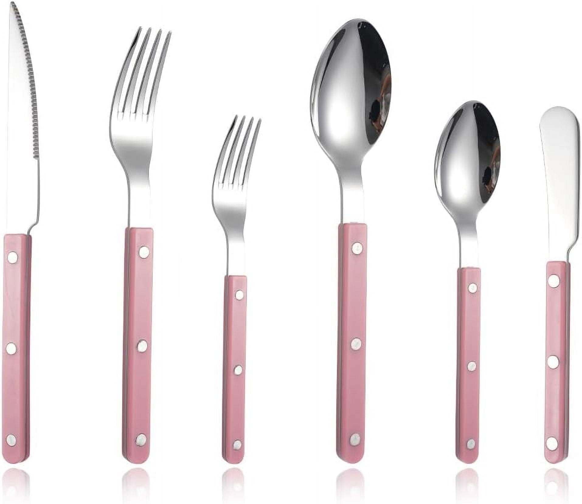 Rivet ABS Faux Wood Handle Silverware Set - 6-Piece Stainless Steel ...
