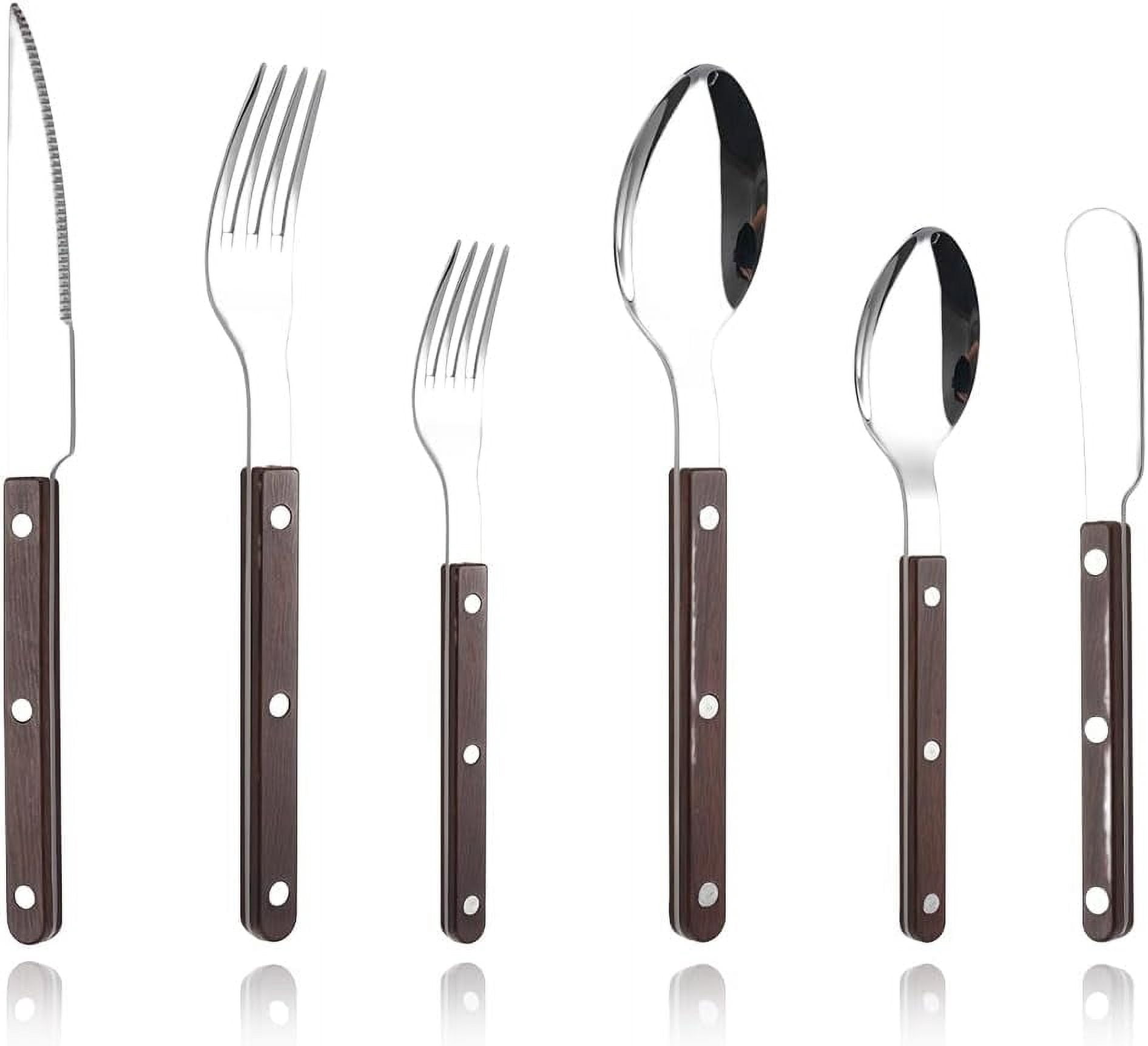 Rivet ABS Faux Wood Handle Silverware Set - 6-Piece Stainless Steel ...