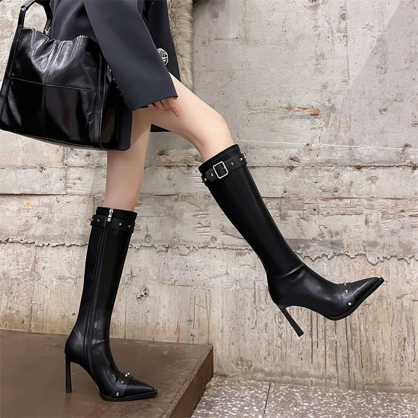 Rivet Boots Women's Stiletto Heel 2024 New French Style Temperament ...