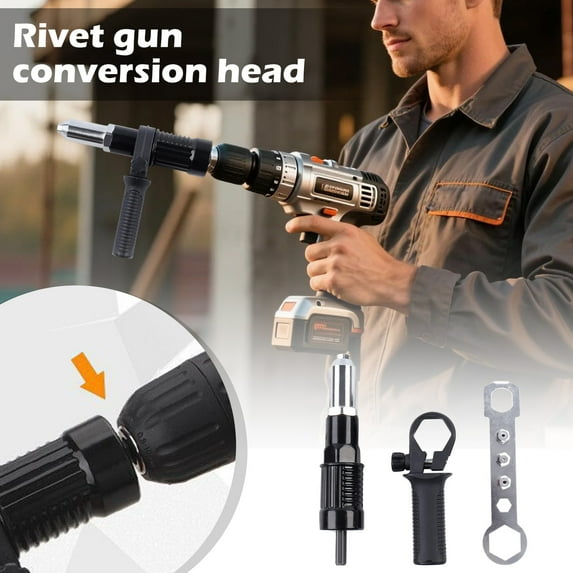 Rivet Gun Adapter Kit with Handle & Wrench, Universal Cordless Drill ...