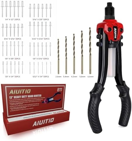 Rivet Gun Kit, 1/4" Pop Rivet Gun with 230 Rivets & 5 Drill Bits, 13 ...