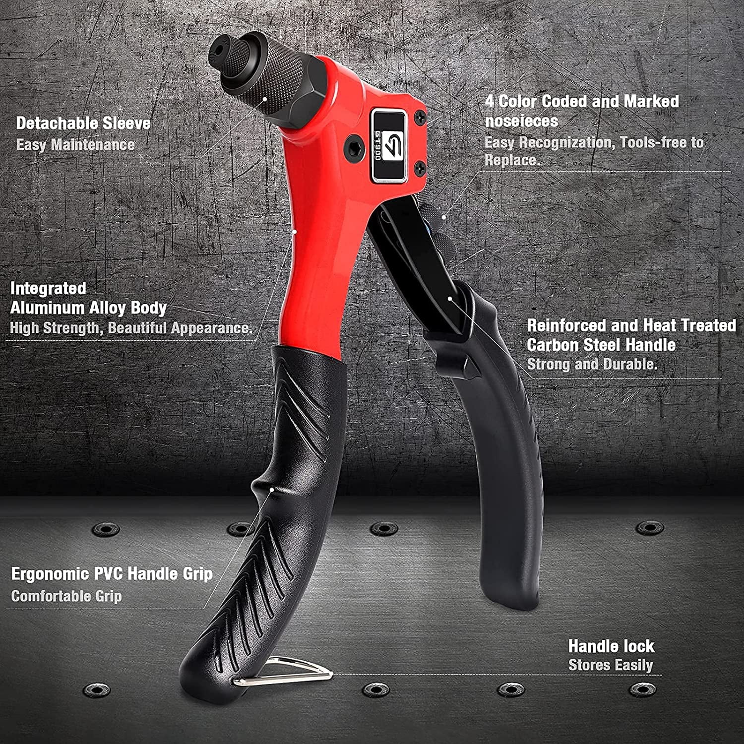 Rivet Gun Kit with 200 Rivets and 4 Drill Bits, Manual Hand Riveter ...