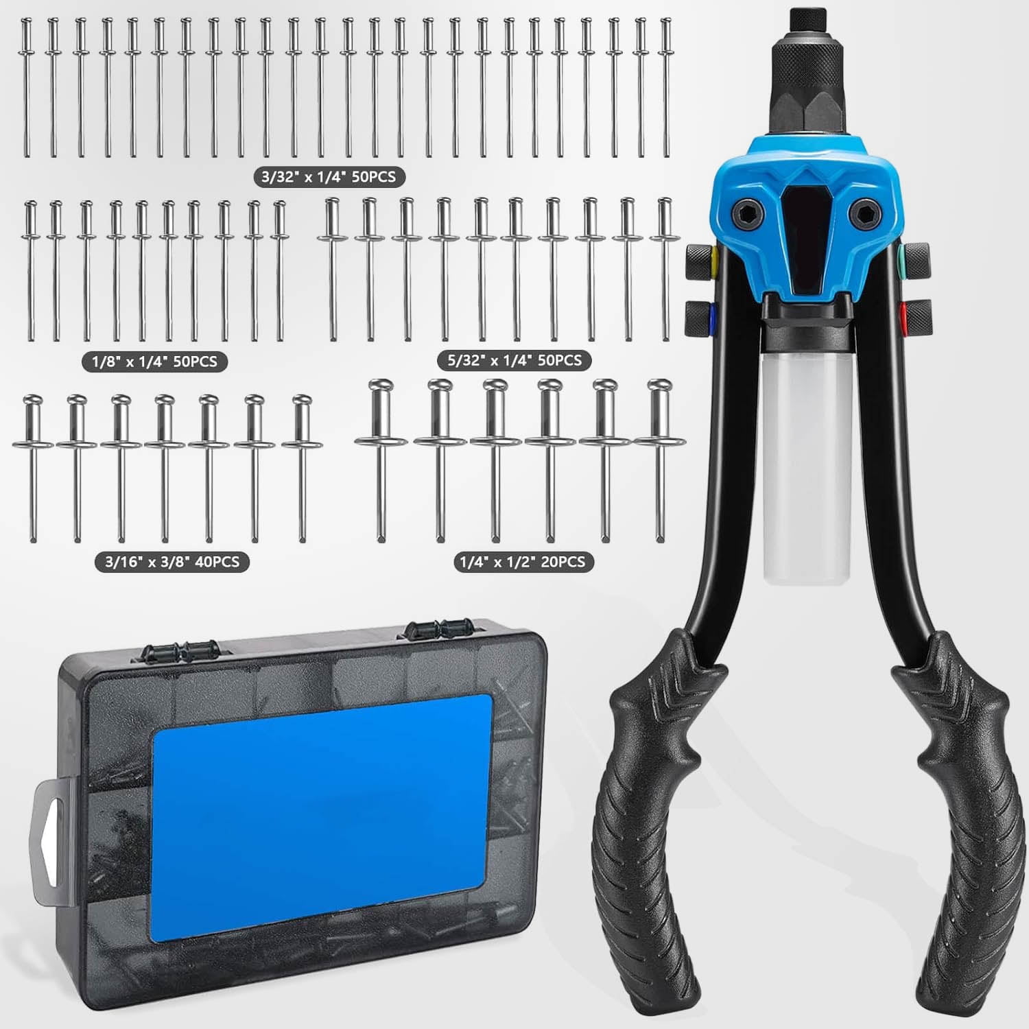 Rivet Gun Kit with Blind Rivets, Heavy Duty Rivet Gun Tool with ...