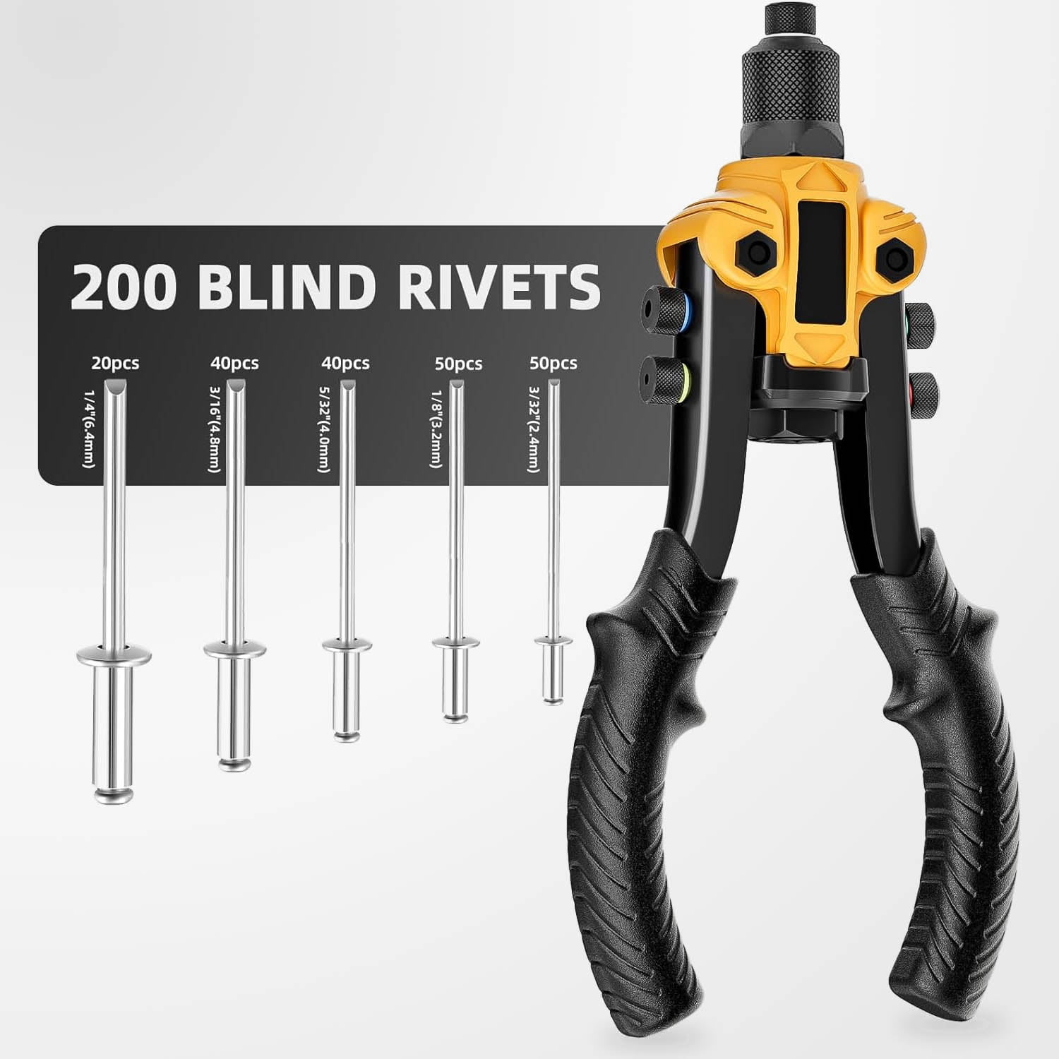 Rivet Gun Kit with Blind Rivets and Interchangeable Heads, Heavy Duty ...