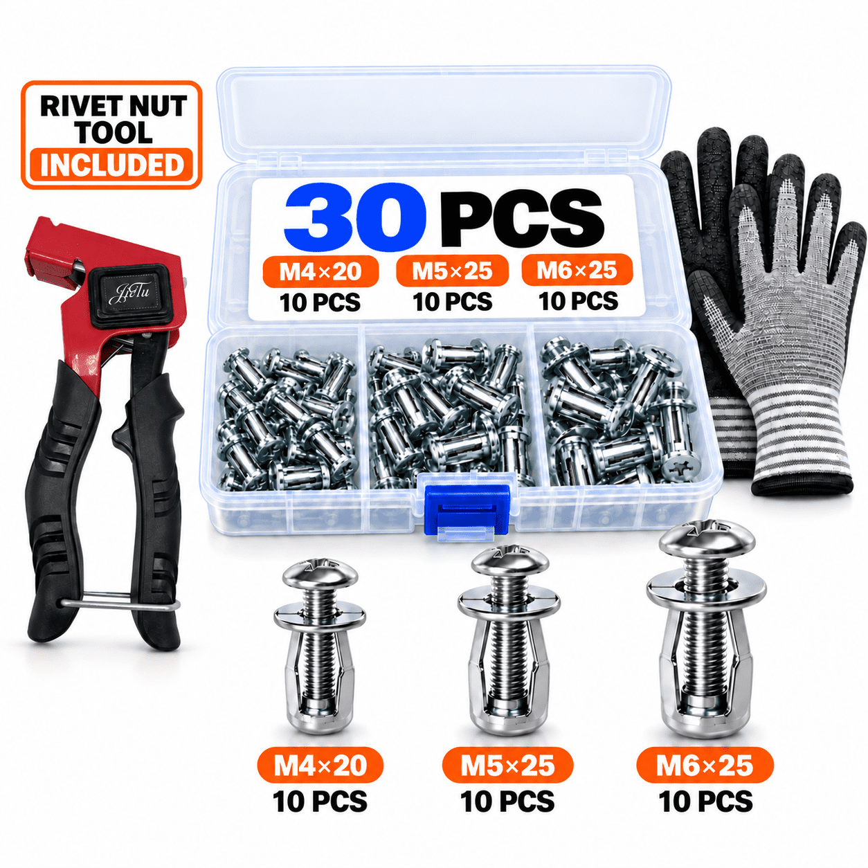Rivet Nut Button Rivet Locking Nuts Set with Manual Setting Tool M4 x ...