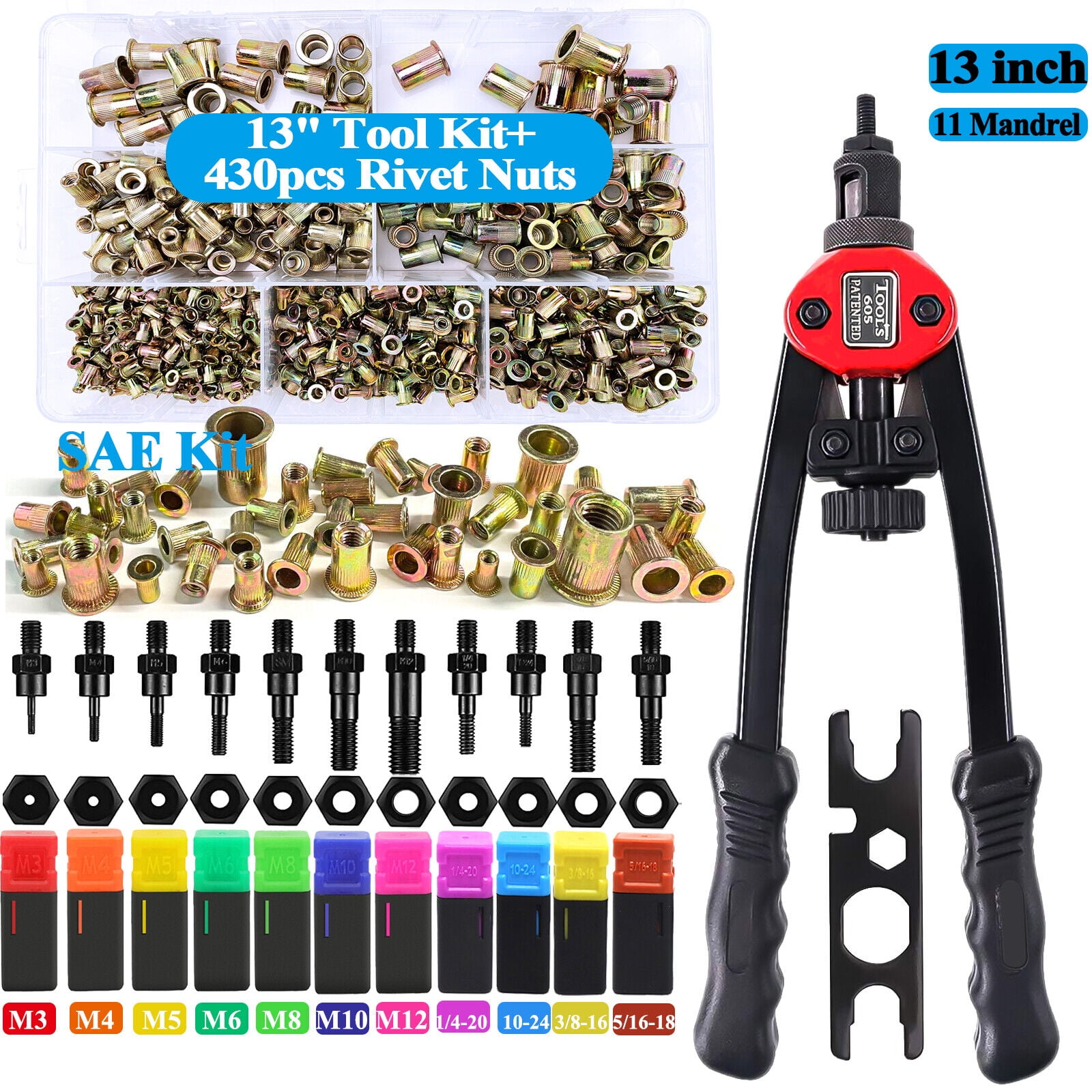 Rivet Nut Gun Kit Rivnut Tool Nut Setter Thread Setting Nutsert Tool SAE&Metric - Walmart.com