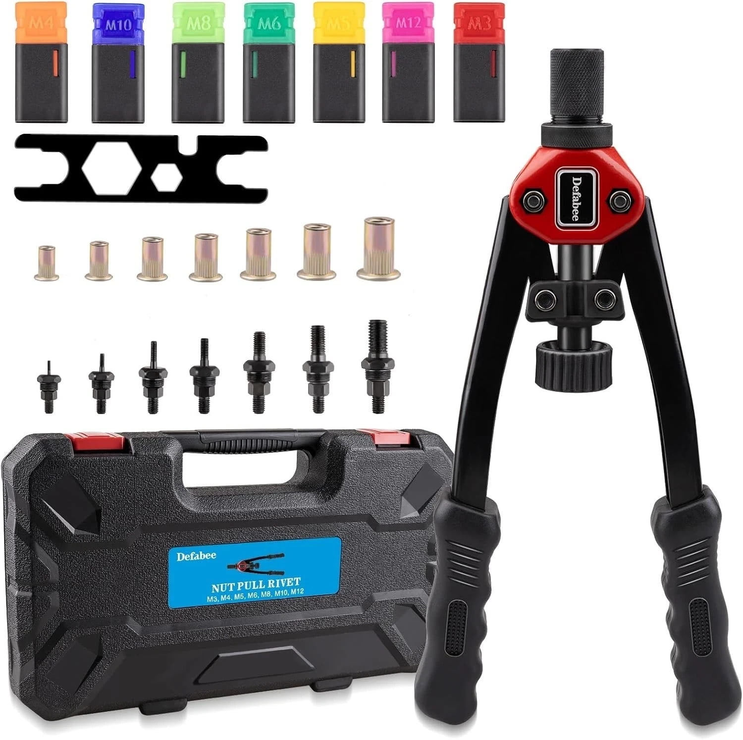 Rivet Nut Tool 16-Inch Hand Rivet 7 Mandrels 70 Rivnut (M3 M4 M5 M6 M8 ...