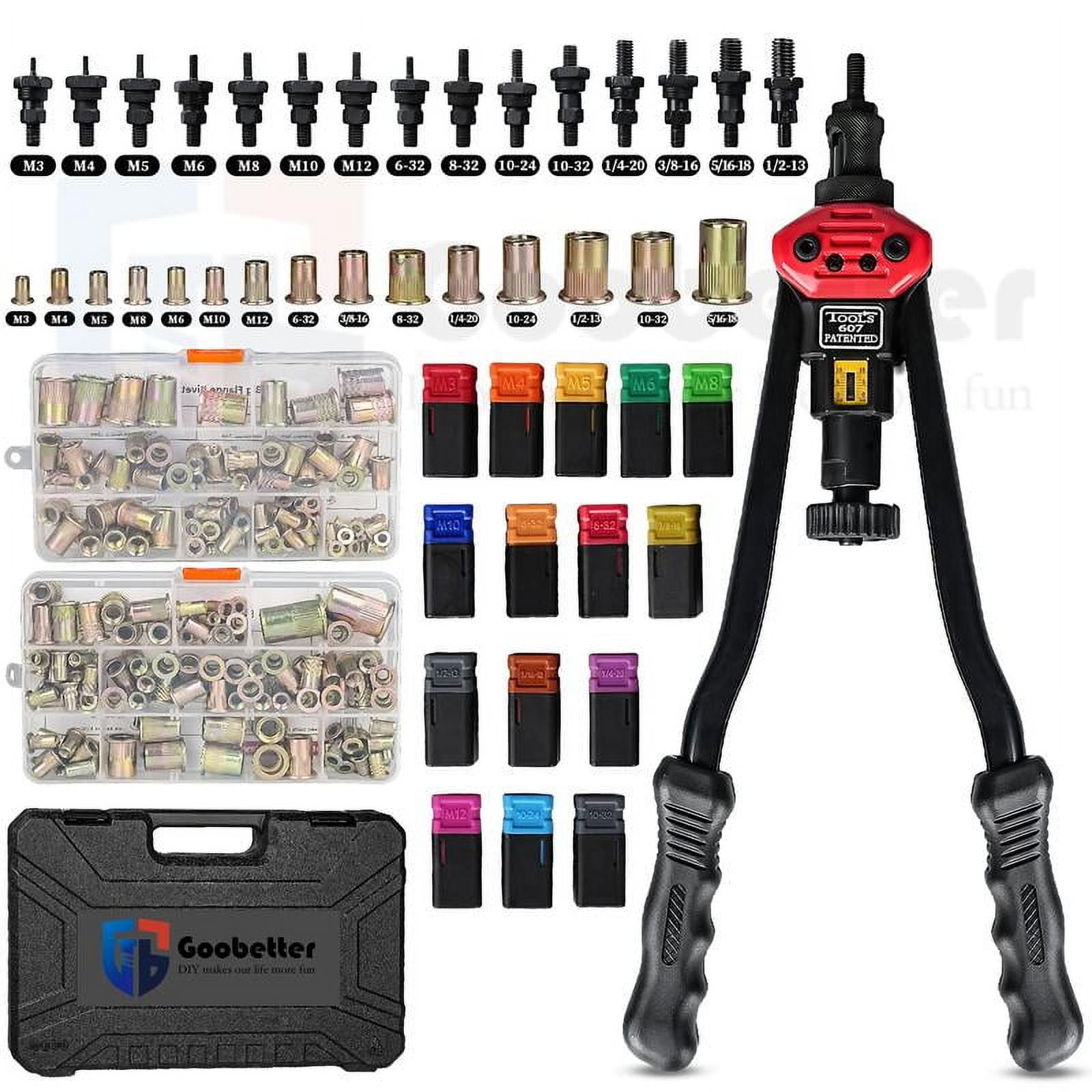 Rivet Nut Tool Kit, 16-Inch Rivnut Tool with 15 Metric & SAE Mandrels ...