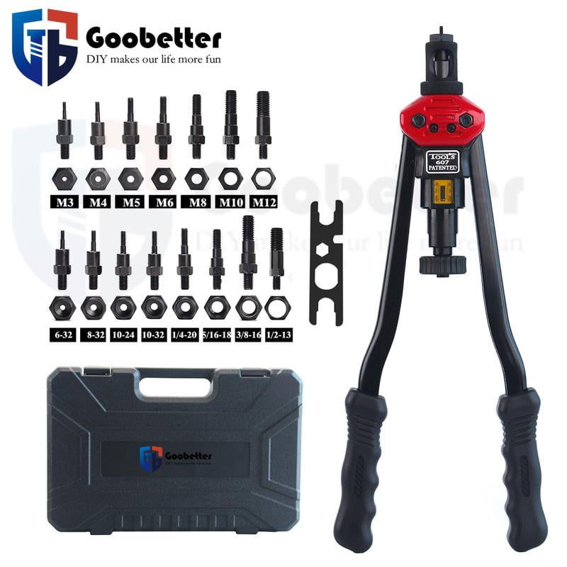 Rivet Nut Tool Kit, 16-Inch Rivnut Tool with 15 Metric & SAE Mandrels and Rivet Nut Gun, 200pcs ...