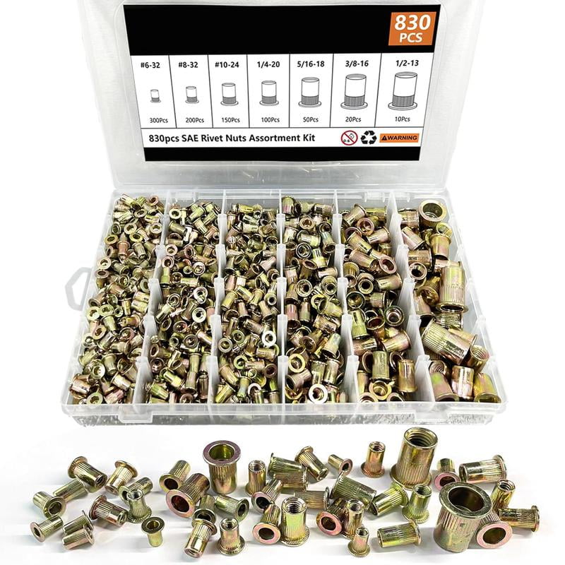 Rivet Nut Tool Kit – 830pcs SAE/Metric Threaded Insert Nuts (M3-M12 ...