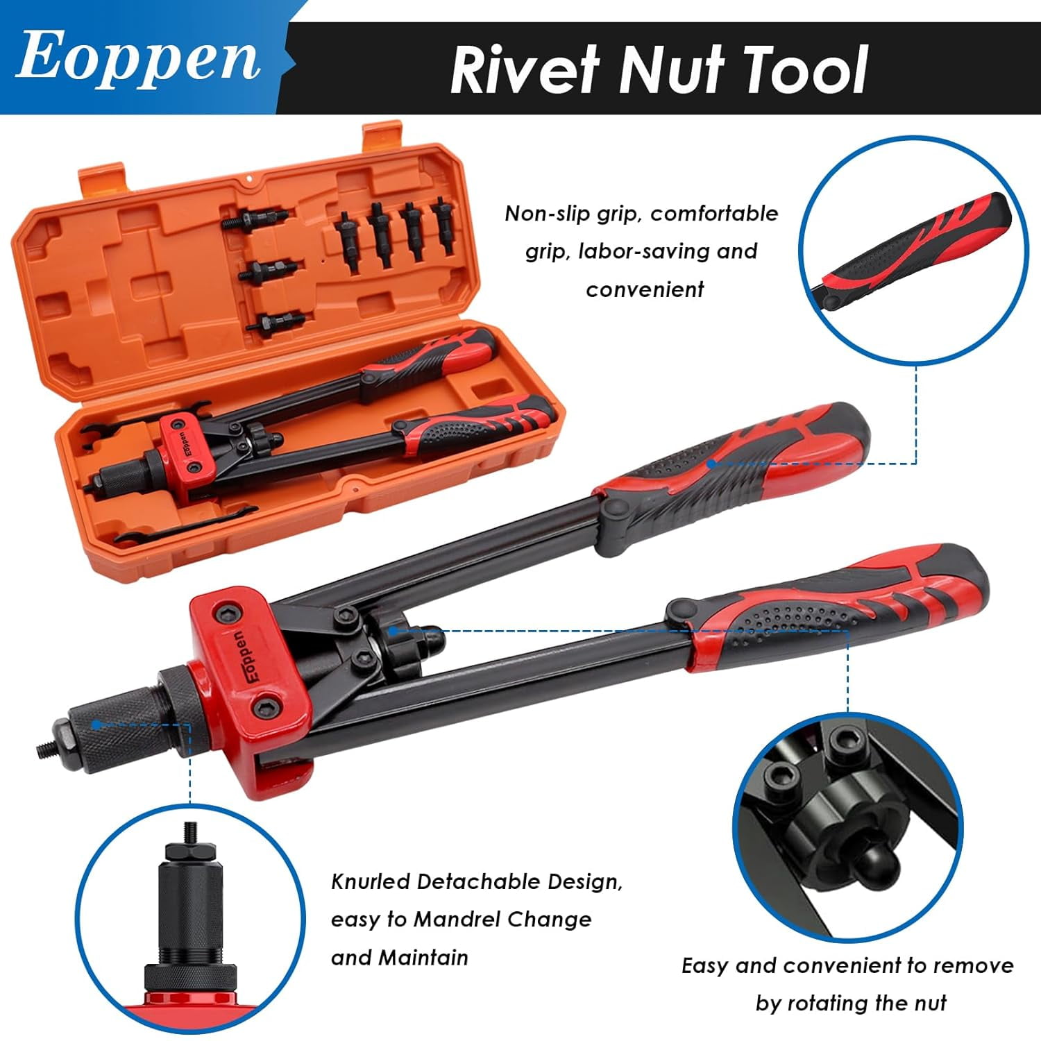 Rivet Nut Tool Kit, Rivnut Tool Kit with 8 Metric and SAE Mandrels (M5 ...