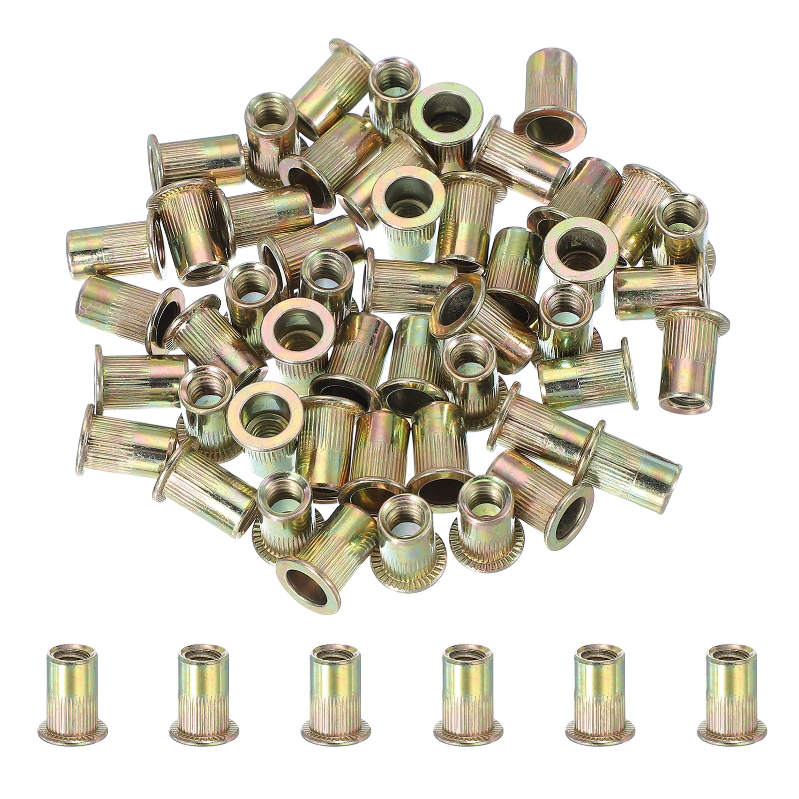Rivet Nuts Galvanized Carbon Steel Knurled Flat Head Threaded Insert Nuts Kit 1/4-20. 50 ...