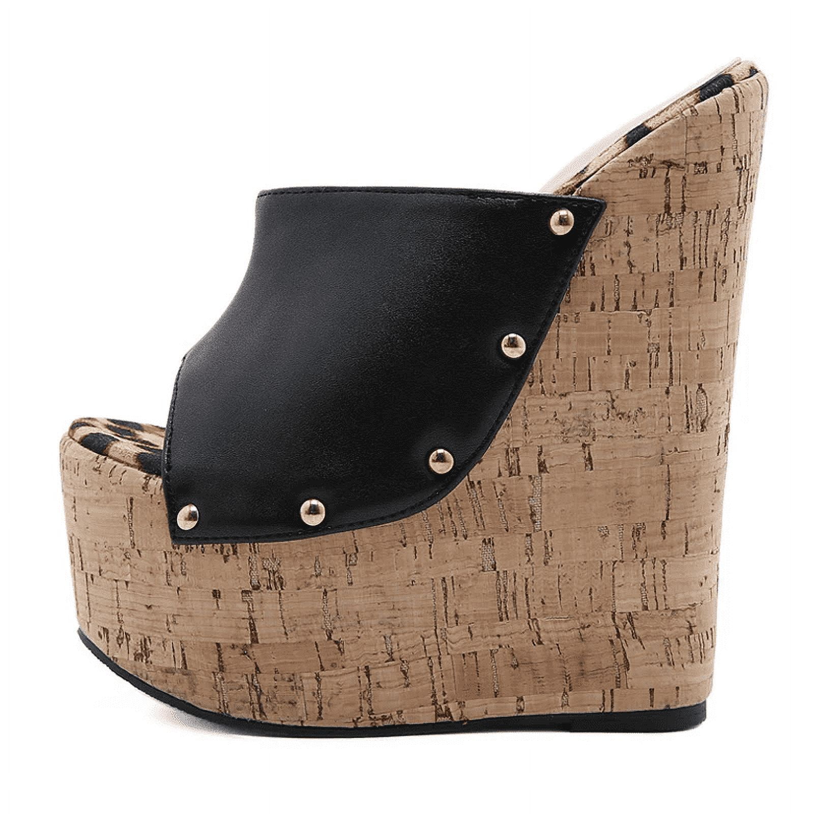 Rivet Peep Toe Platform Wedge Slippers Black Summer Shoes Woman High ...