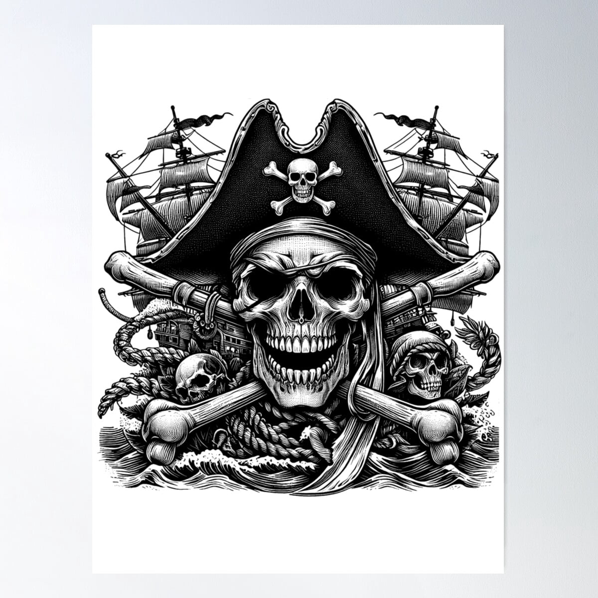 Riveting Skull And Crossbones Jolly Roger Poster Wall Art, Modern Wall ...