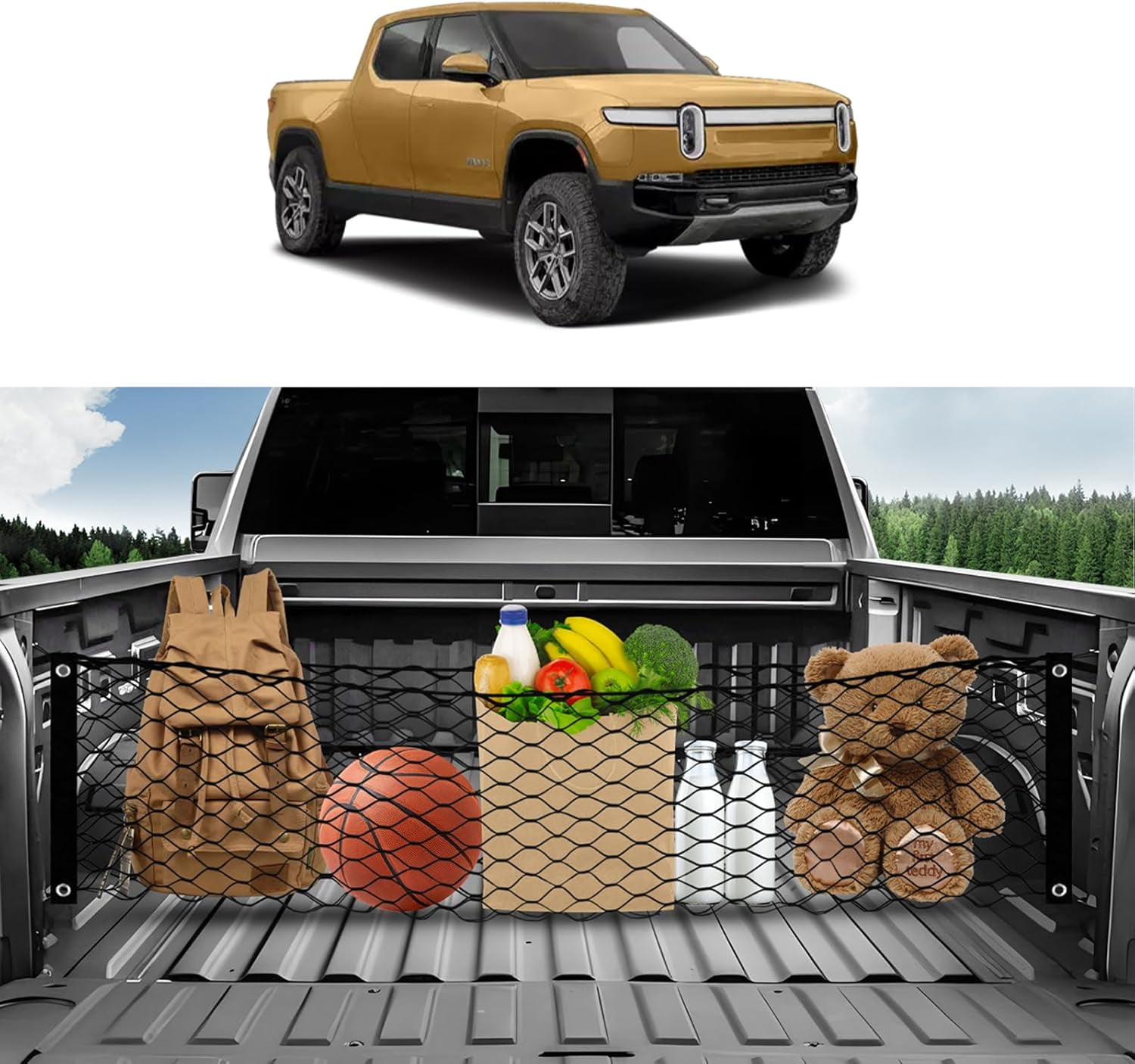 for Rivian R1T R1S Envelope Style Truck Bed Cargo Net 2022-2024 2025 ...