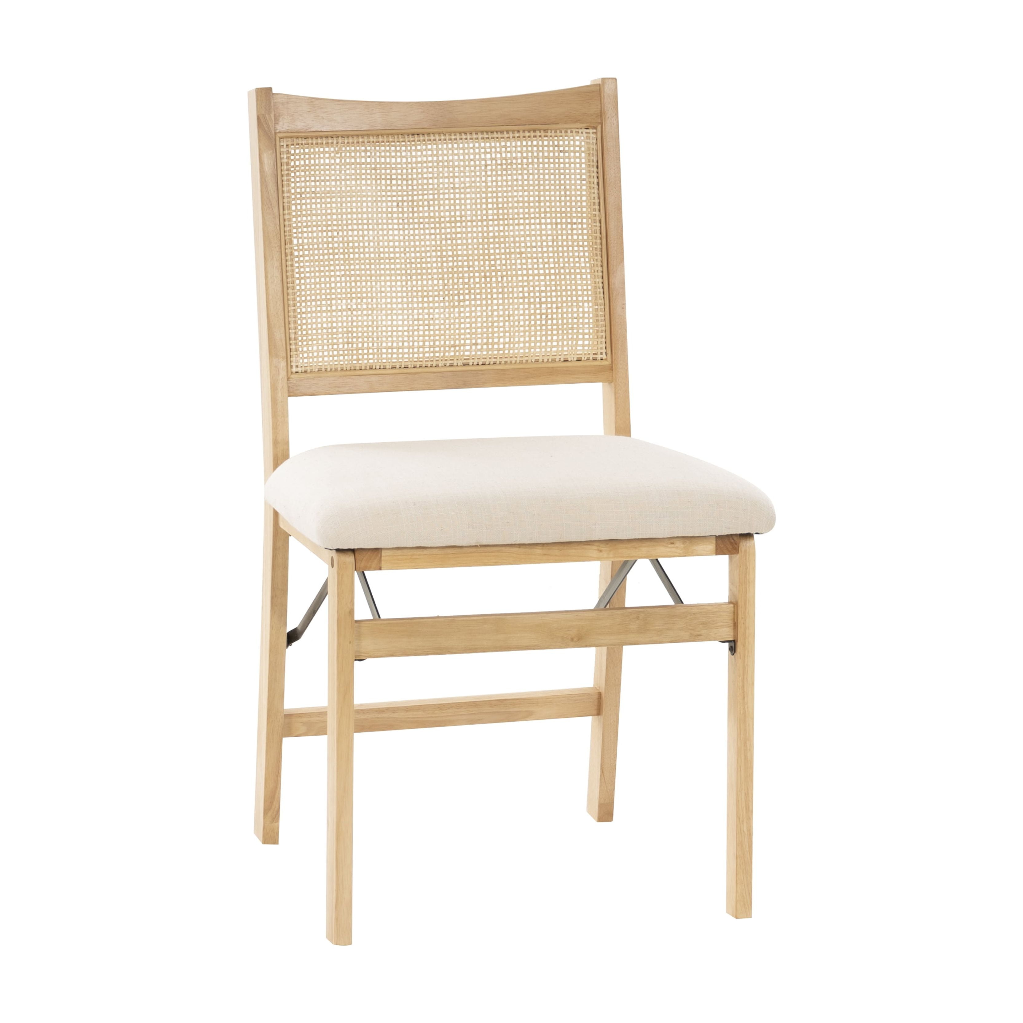 Riviera Rattan Back Folding Chair with Upholstered Seat, Natural ...