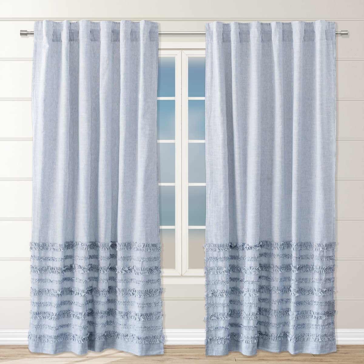 Decoberry Riviera - Stripes with Ruffles - French Blue & White Curtain ...