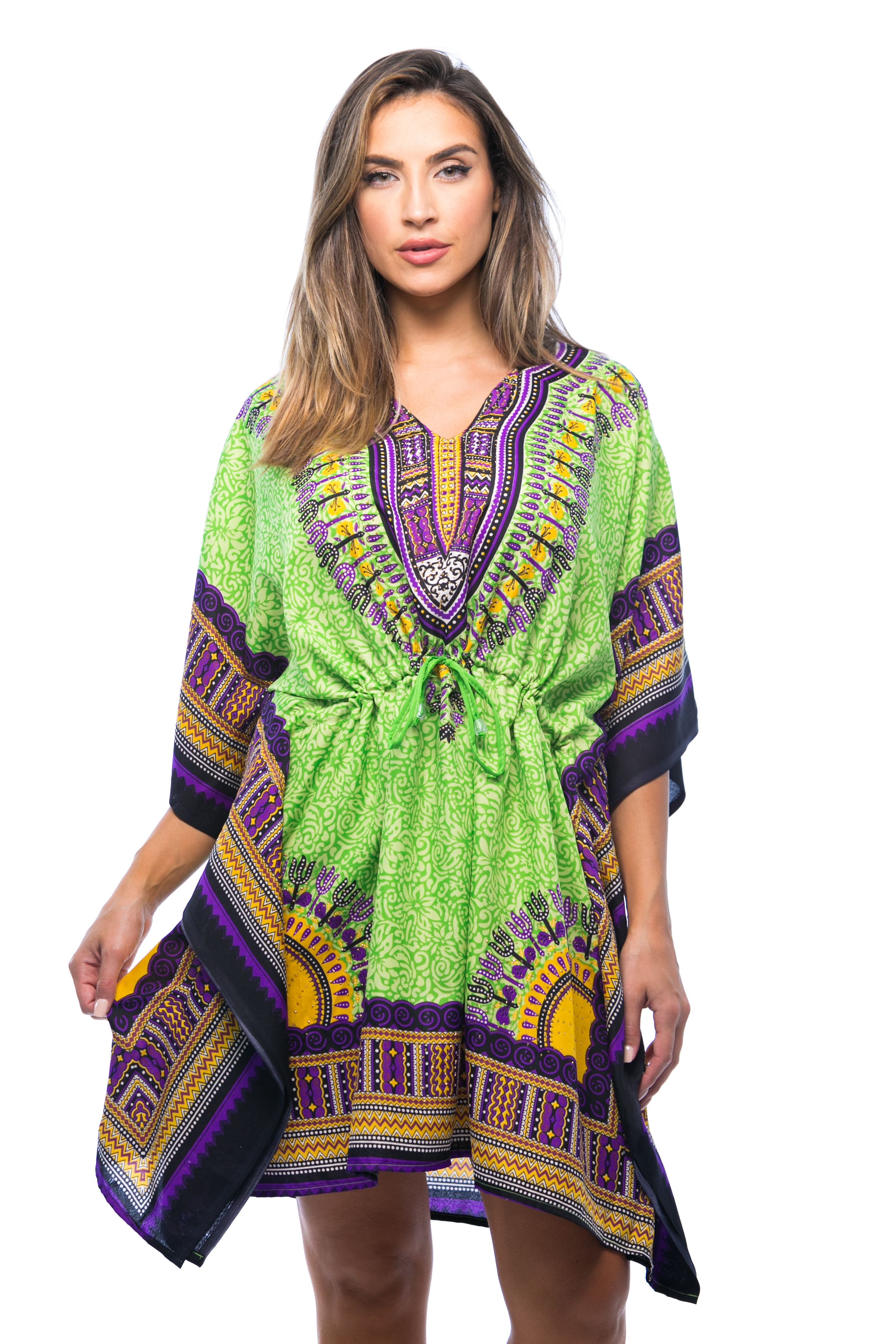 Riviera Sun African Print Dashiki Caftan for Women (Green, 2X / 3X ...