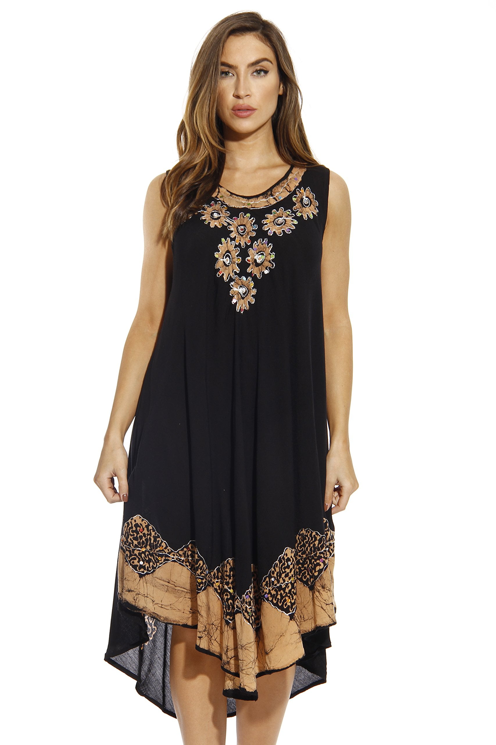 Riviera Sun Batik Embroidered Dress Sundresses for Women (Black / Beige ...