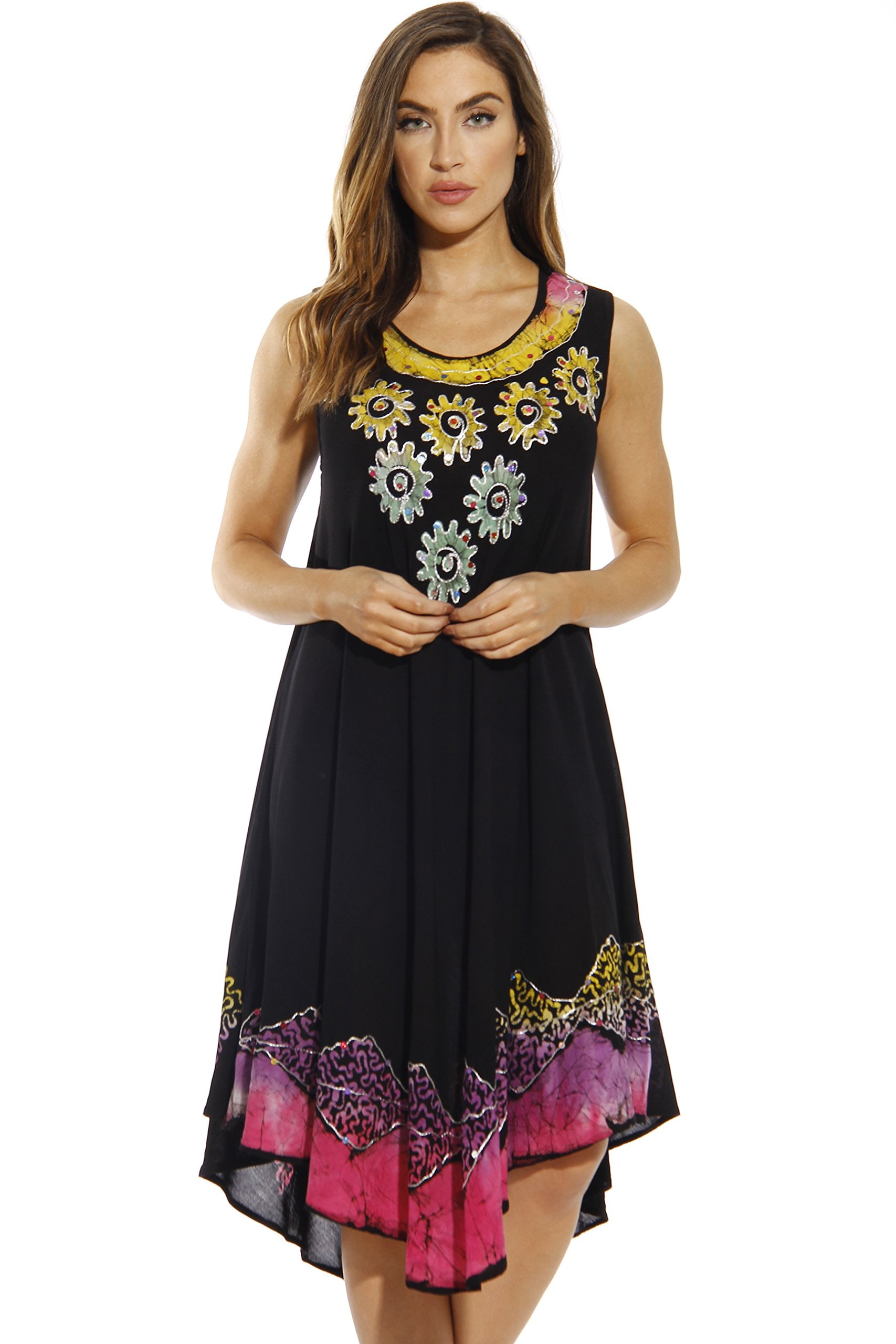 Riviera Sun Batik Embroidered Dress Sundresses for Women (Black ...