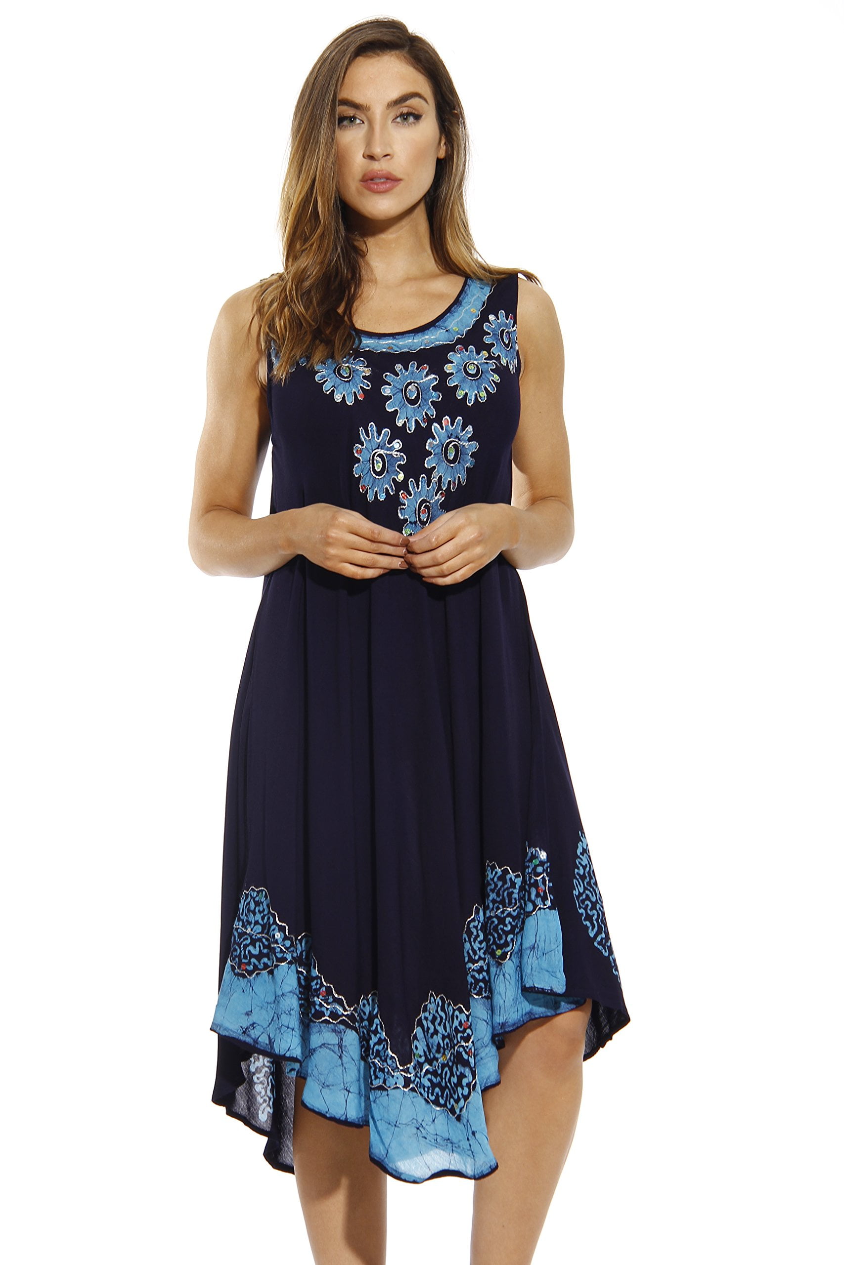 Riviera Sun Batik Embroidered Dress Sundresses for Women (Navy / Blue ...