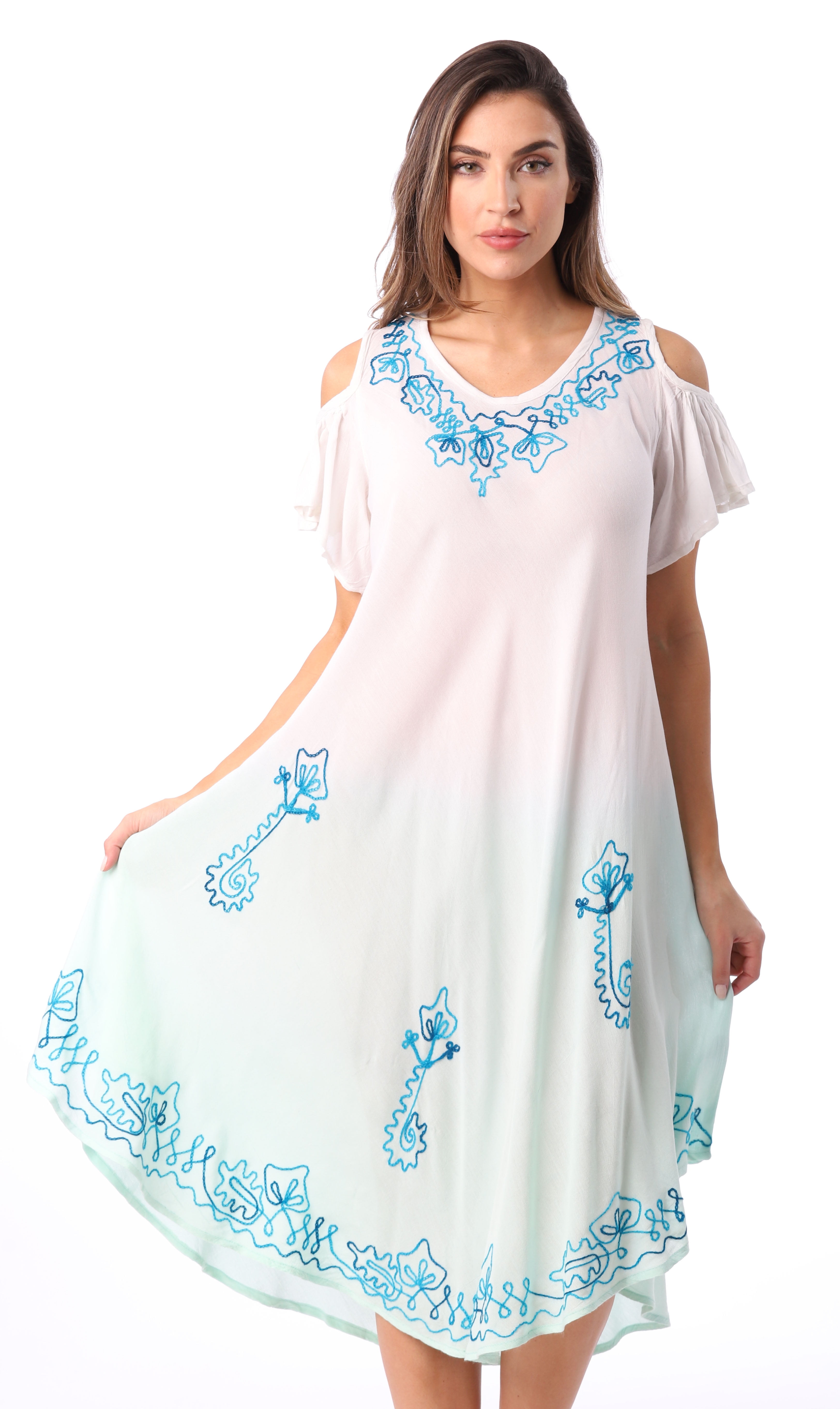 Riviera Sun Cold Shoulder Ombre Casual Sundress for Women (Mint /White ...