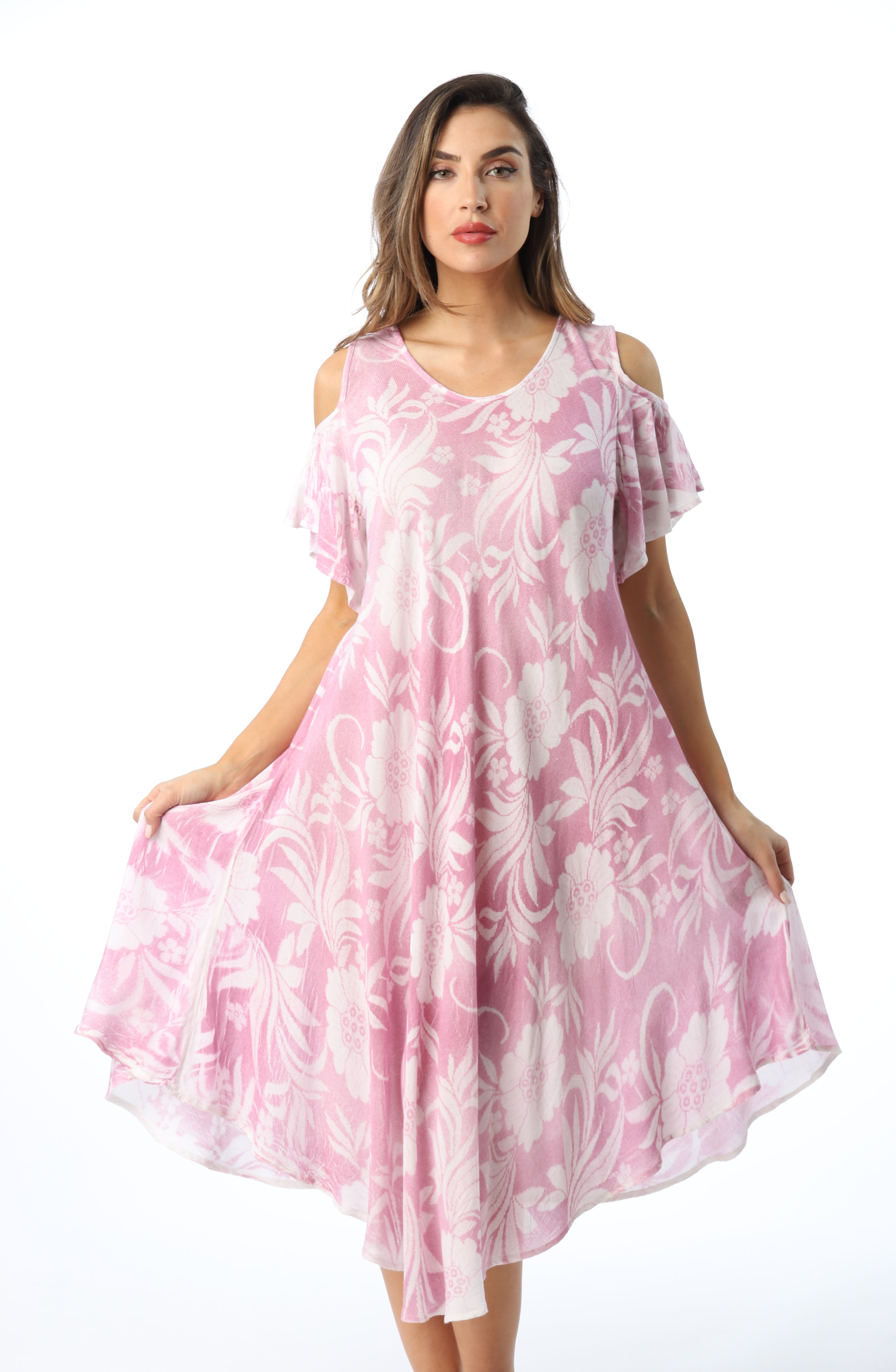 Riviera Sun Cold Shoulder Umbrella Dress (Fuchsia / White, Small ...