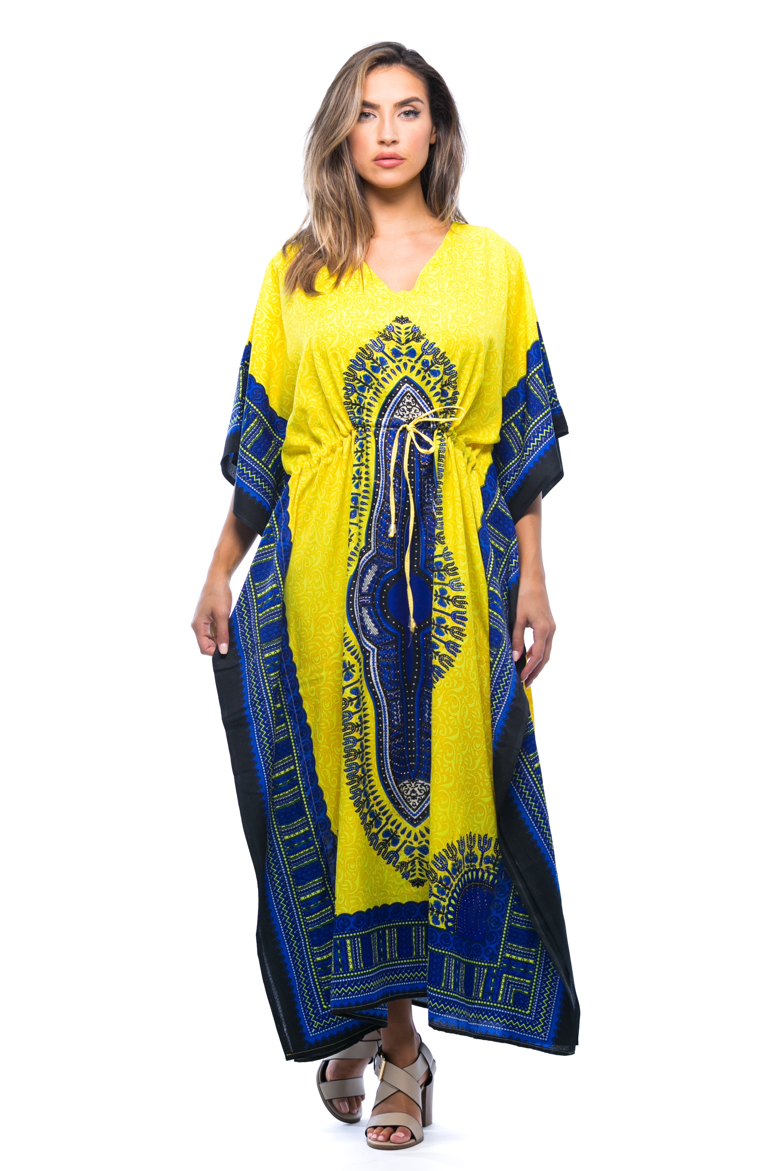 Riviera Sun Long Dashiki Caftan / Caftans for Women (Gold, Small ...