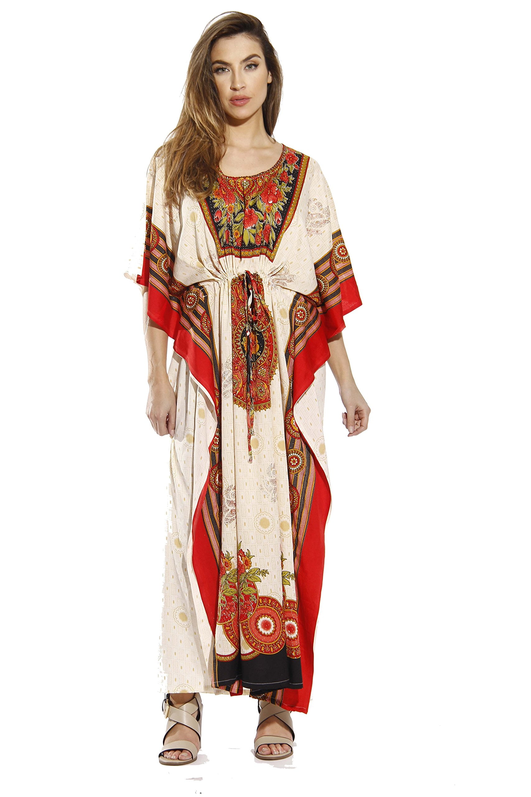 Riviera Sun Maxi Length Cinch Waist Caftan Kaftans for Women - Walmart.com