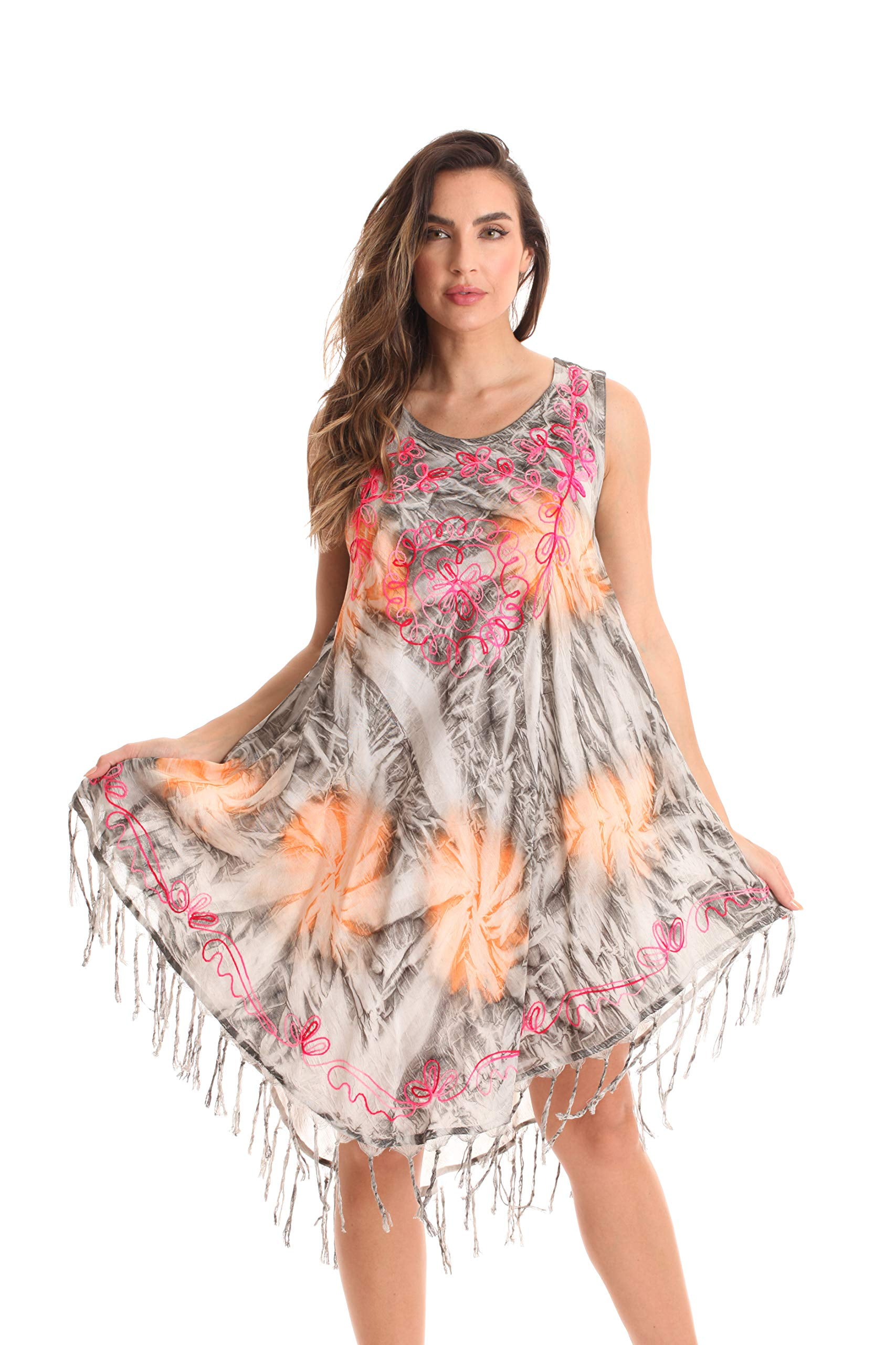 Riviera Sun Ombre Tie Dye Summer Dress with Floral Painted Design ...