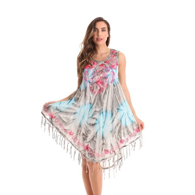 Riviera Sun Ombre Tie Dye Summer Dress with Floral Painted Design ...