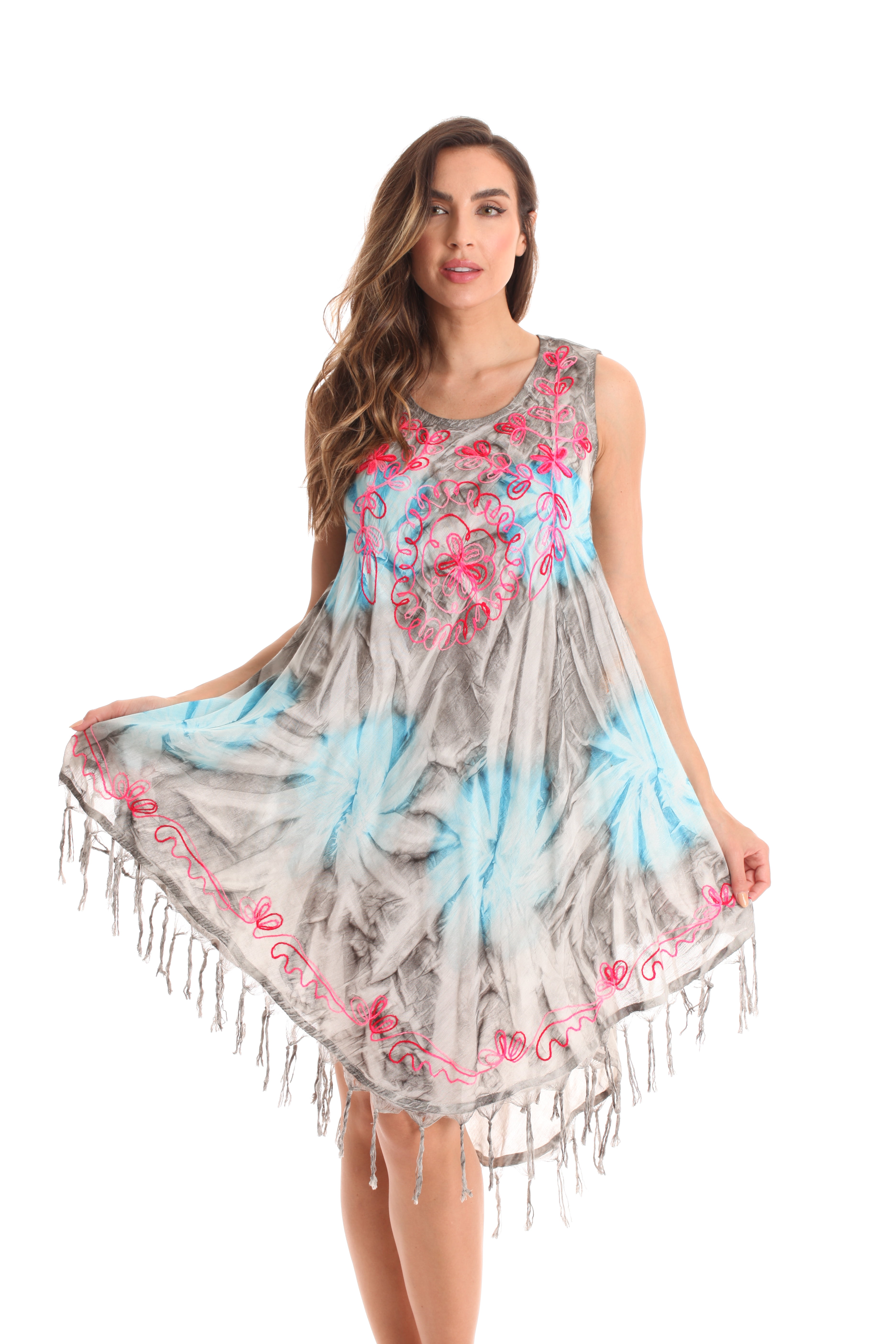 Riviera Sun Ombre Tie Dye Summer Dress with Floral Painted Design ...
